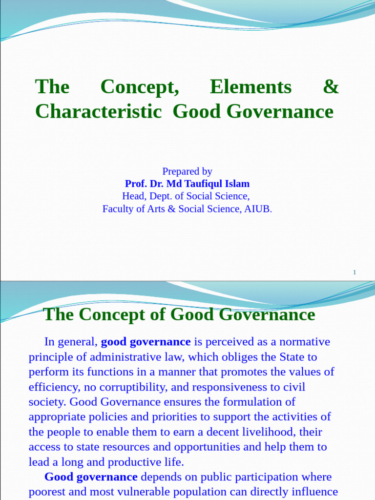 Concept and Elements of Good Governance | PDF | Governance | Good ...