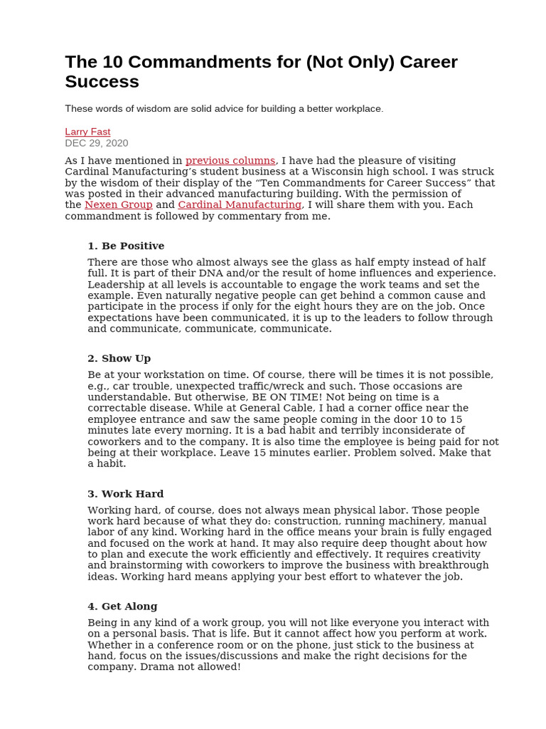 The 10 Commandments for (Not Only) Career Success | PDF | Brainstorming