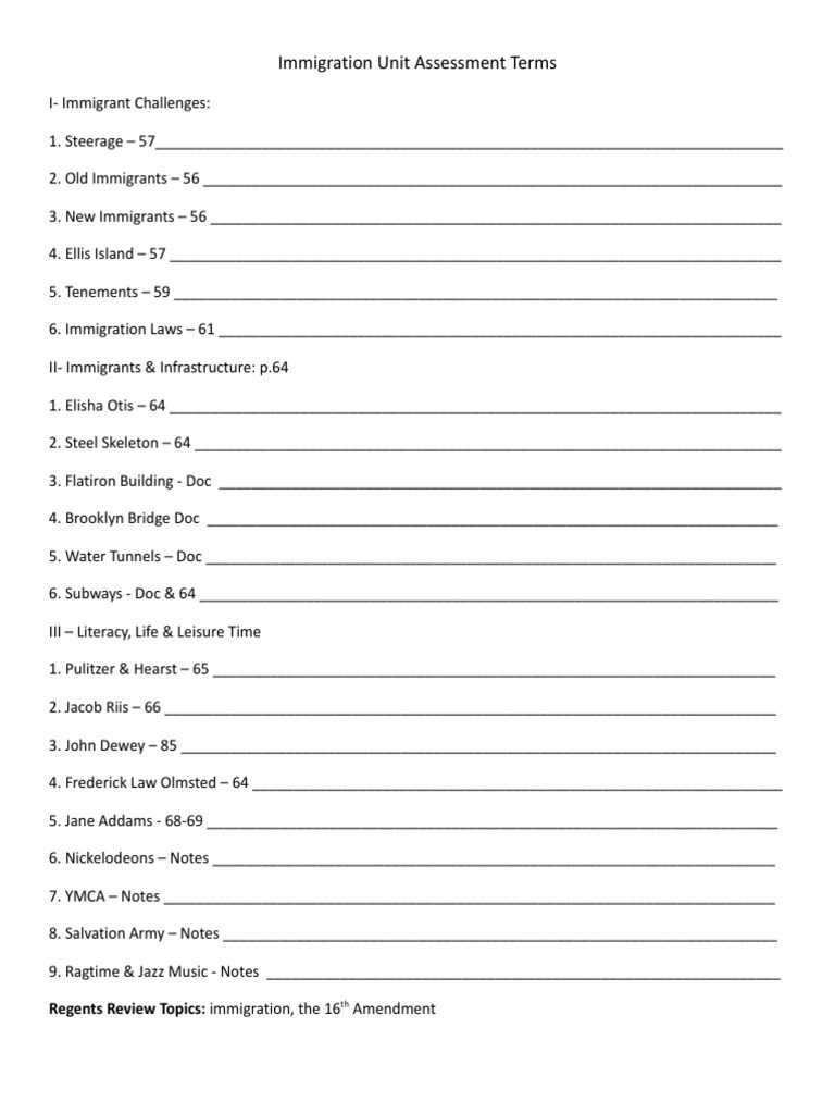 Immigration Unit Assessment Terms | PDF