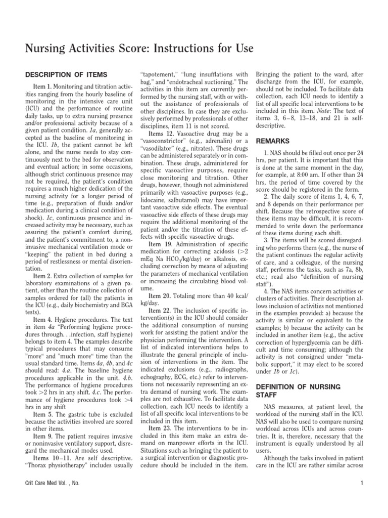 NAS Score Instrucciones de Uso | PDF | Intensive Care Unit | Nursing