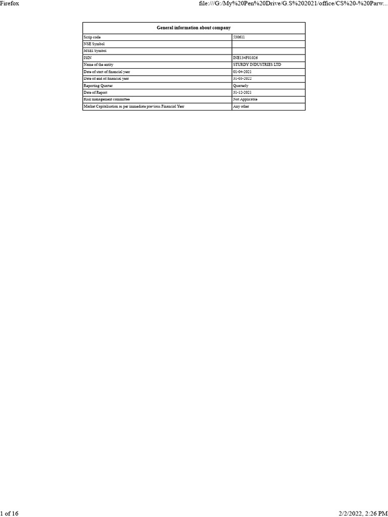Corporate Governance Report For Q3 31.12.2021 | PDF | Board Of Directors | Audit Committee