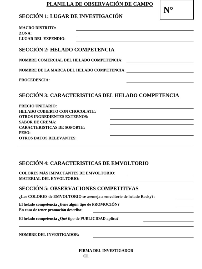 Planilla De Observación De Campo Pdf
