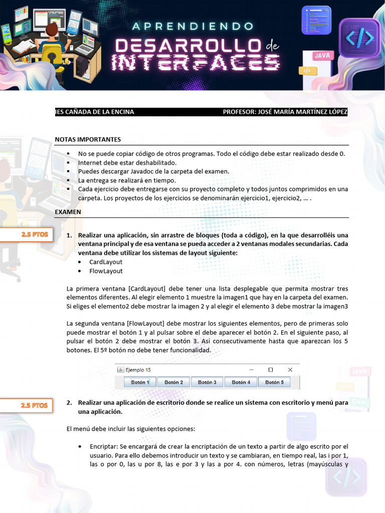 Examen de Programación Java: Aplicaciones y Eventos | PDF | Ventana (informática) | Software del ...
