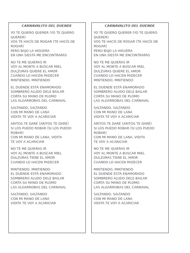 Letra de Carnavalito del Duende | PDF