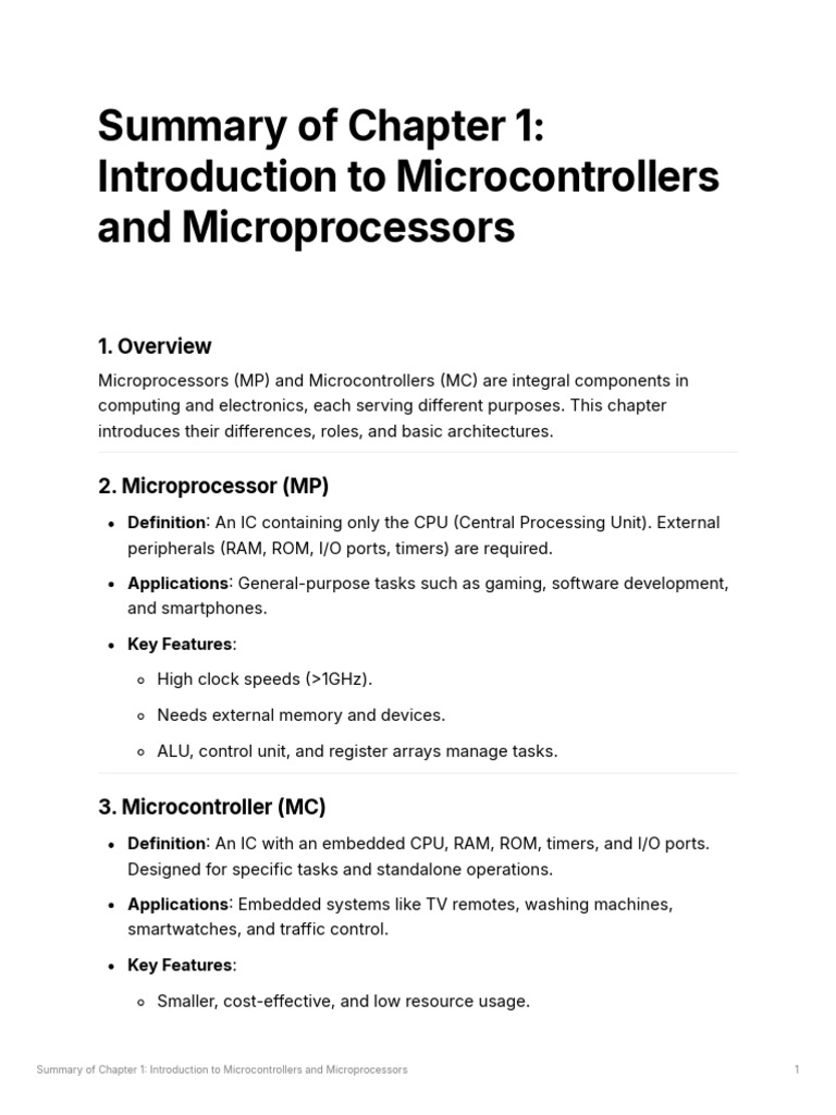 Summary_of_Chapter_1 and 2 | PDF | Central Processing Unit | Microcontroller