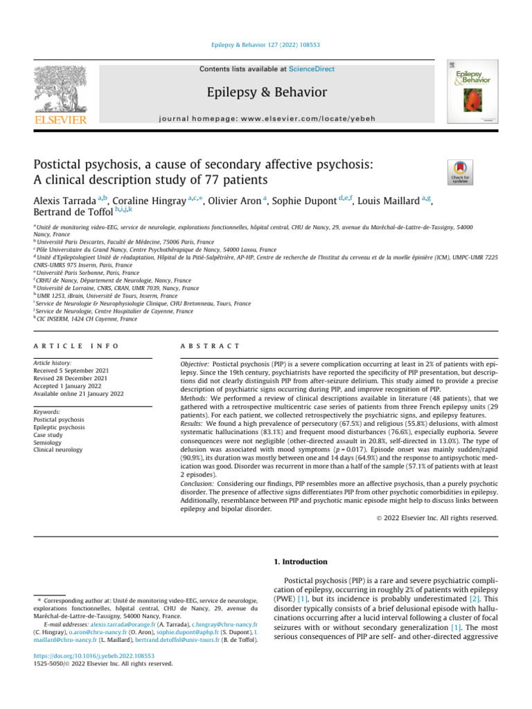 Psicosis Post Ictal Estudio de Casos 2021 | PDF | Psychosis | Epilepsy