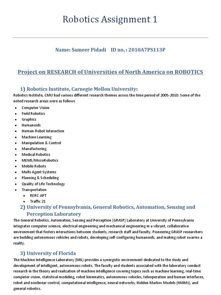 Robotics Assignment | PDF | Robotics | Artificial Intelligence