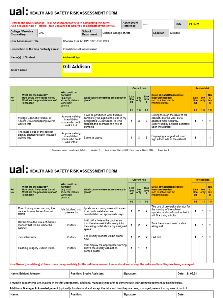 Open Studio Risk Assessment Form v3 26.03.19 | PDF | Risk ...