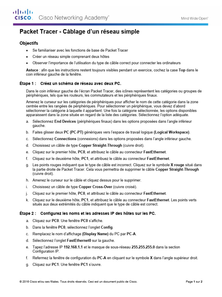 Câblage d'un réseau simple avec Packet Tracer | PDF | Ethernet ...