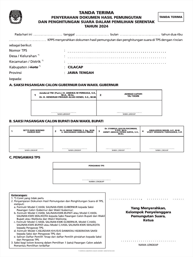 Tanda Terima CHasil Salinan - 330100 - BUPATI CILACAP - Print | PDF