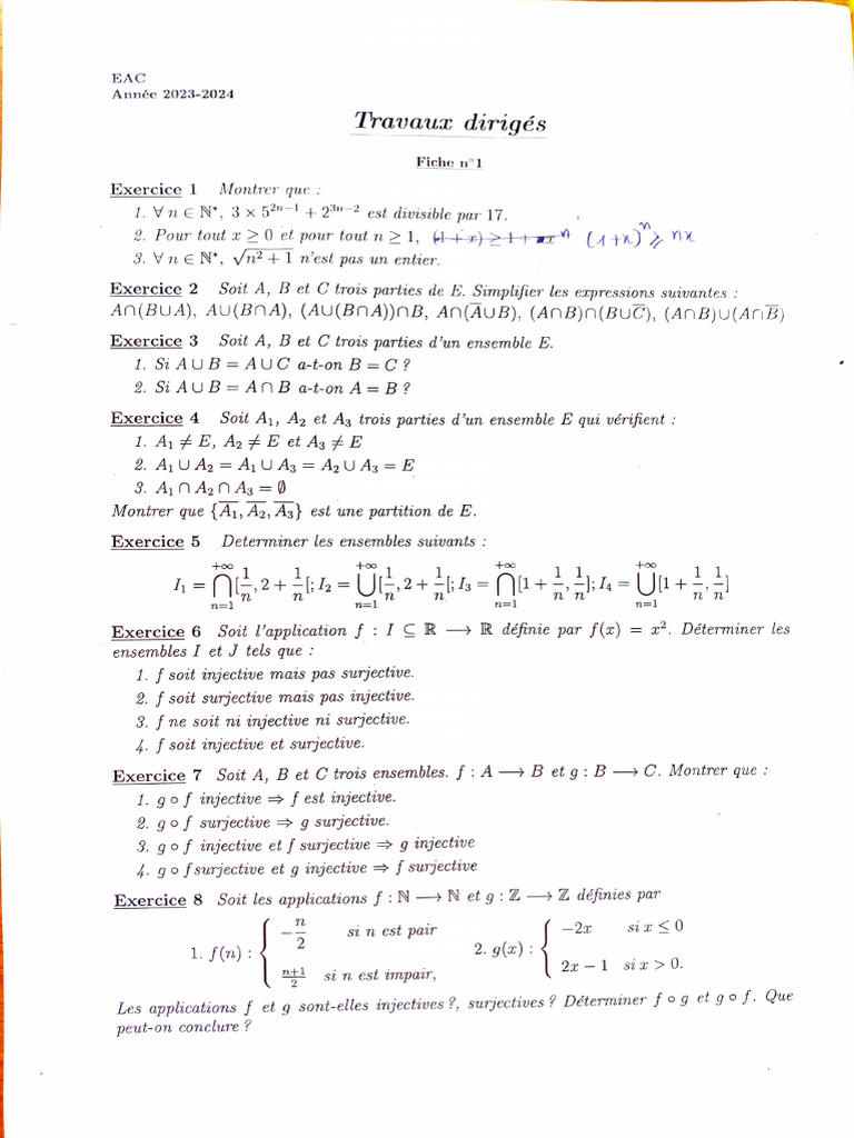 TD COMPO EXAMEN DE ANALYSE ET ALGÈBRE EAC EAMAC 2024 | PDF