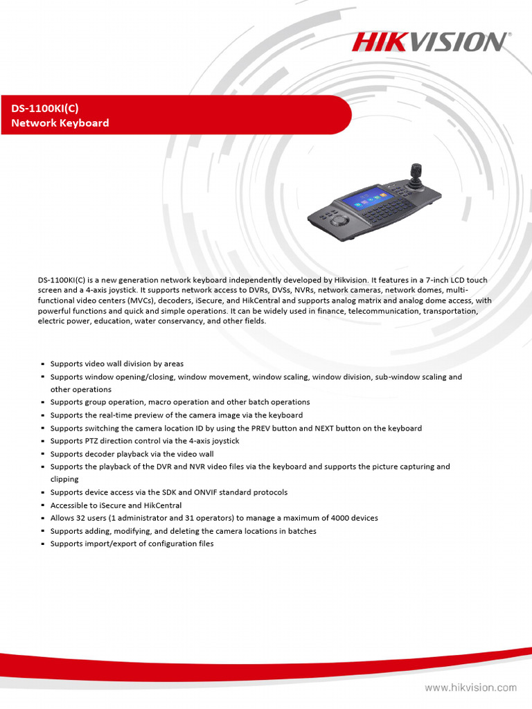 DS-1100KI (C) Datasheet 20240704 | PDF | Computer Keyboard | Digital Video Recorder