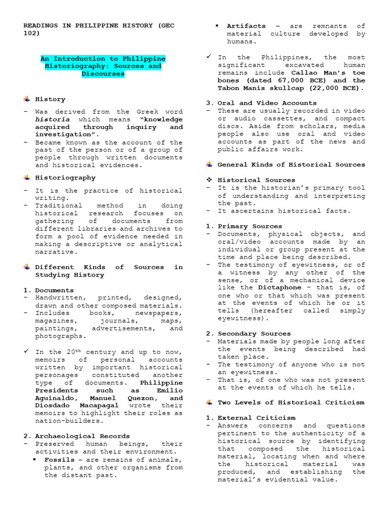 Readings in Philippine History (ADVANCE STUDY NOTES) | PDF | Philippines