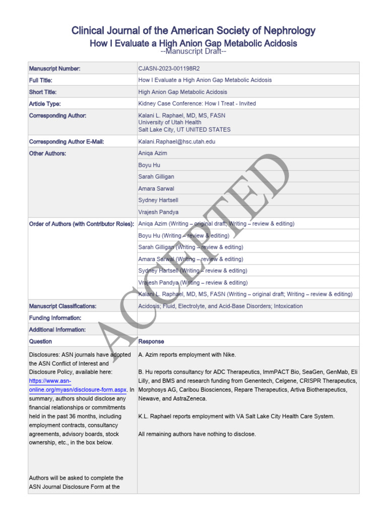 How I Evaluate a High Anion Gap Metabolic Acidosis | PDF | Clinical ...