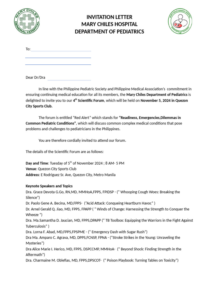 Mary Chiles Hospital Pediatric Forum Invite | PDF