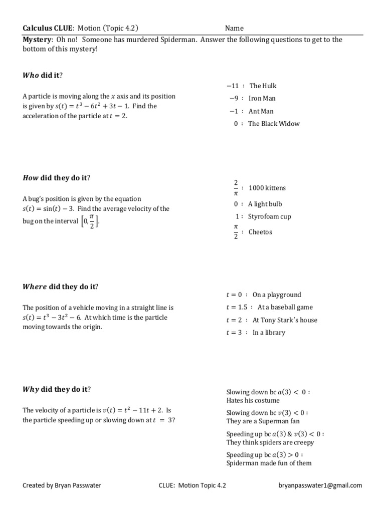 4.2 Particle Motion Calculus CLUE | PDF | Applied And Interdisciplinary ...