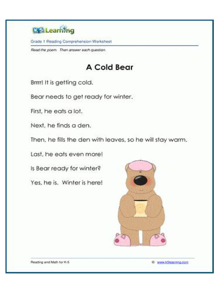 1st Grade 1 Reading Winter Bear | PDF