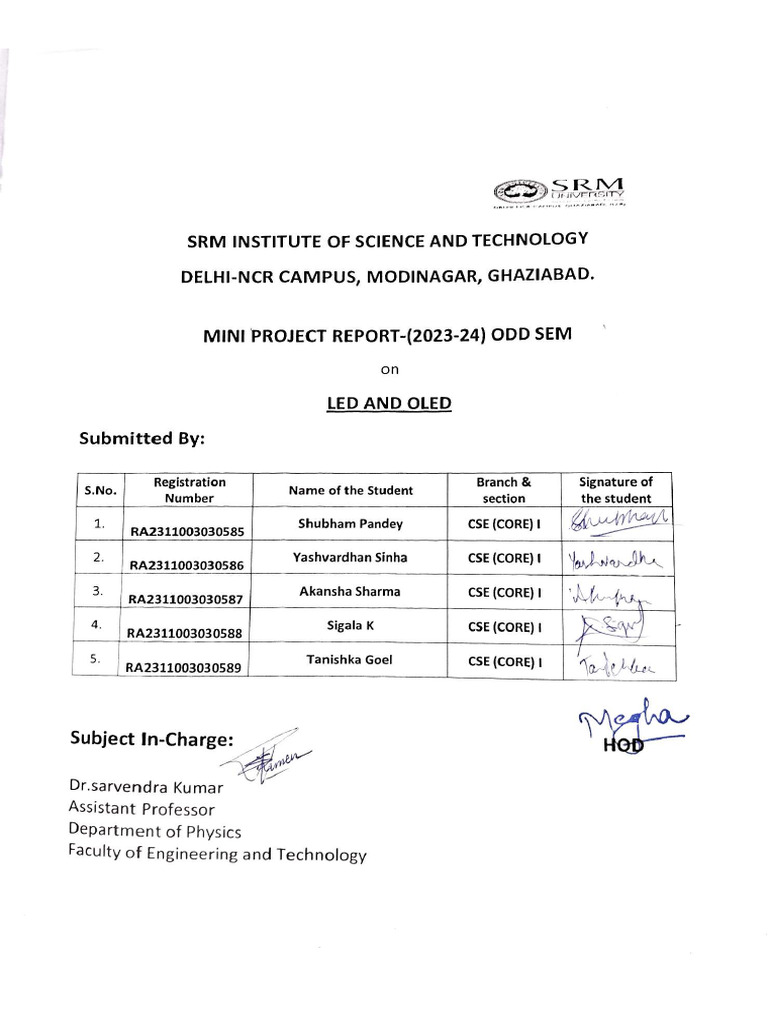 physics mini project | PDF | Light Emitting Diode | Oled