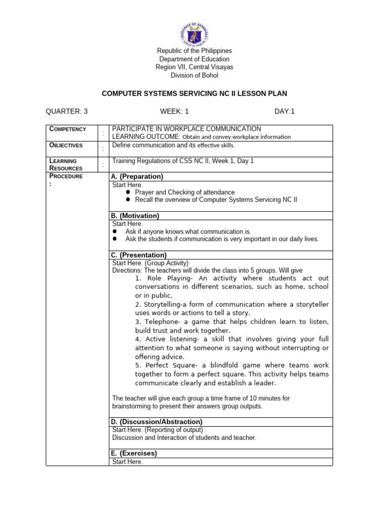 PLP 1 of Computer Systems Servicing NC II/ICT 9 | PDF | Communication ...