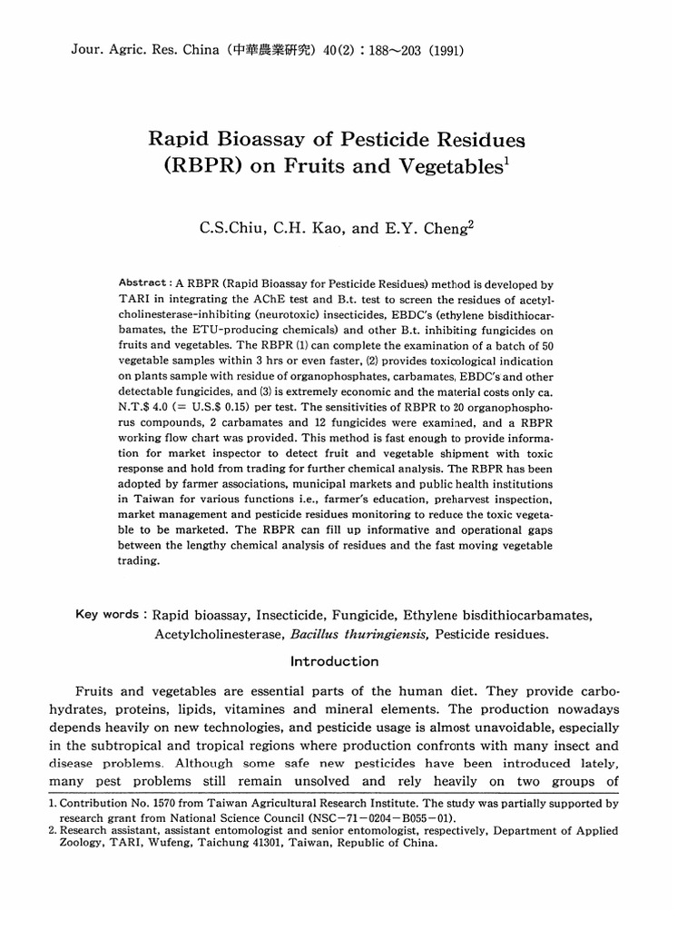 Rapid Bioassay For Pesticide Residues | PDF