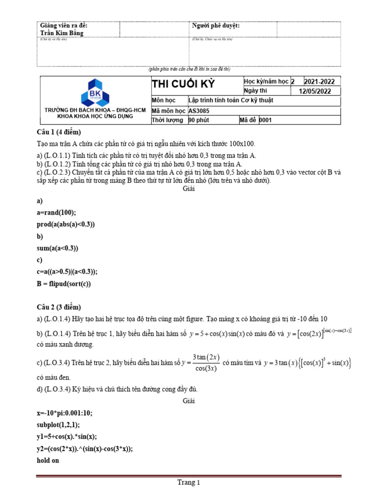 Thi Cuối Kỳ HK212 | PDF