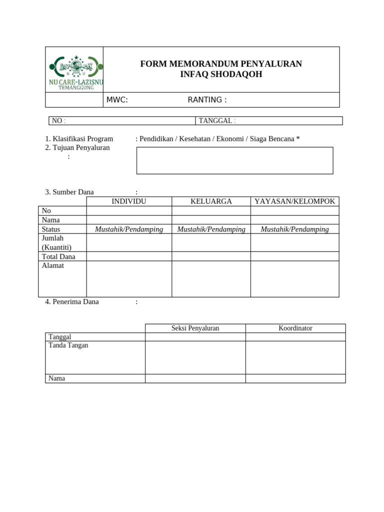 4. FORM MEMORANDUM INFAQ SHODAQOH | PDF