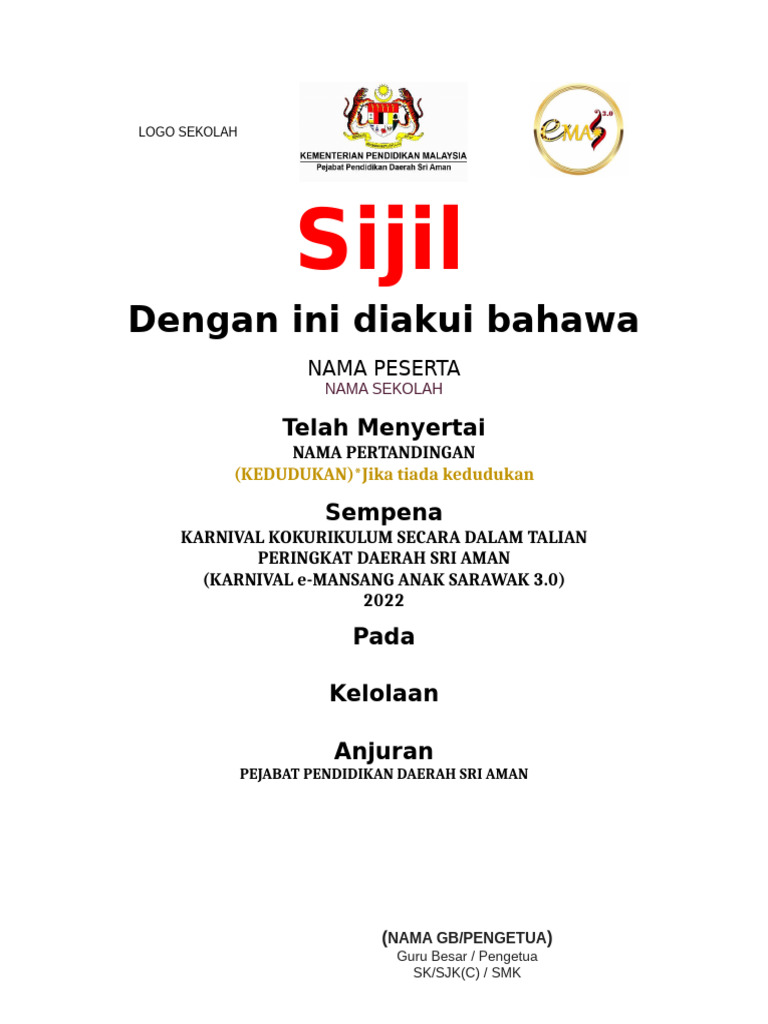 Template Sijil Penyertaan | PDF