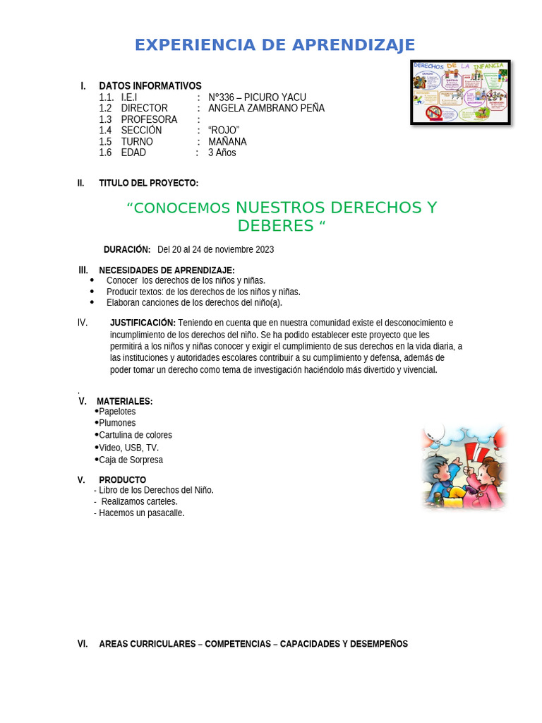 PROYECTO DERECHOS DEL NIÑO 2022 | PDF | Aprendizaje | Evaluación