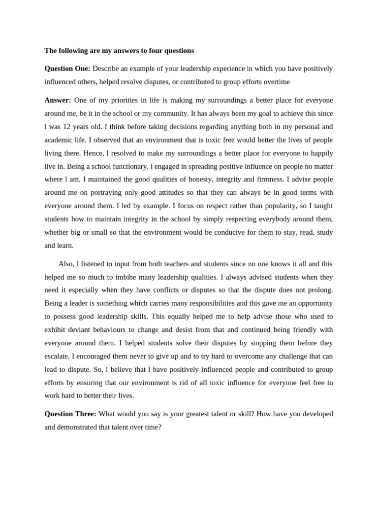 Response Answers For School Interview | PDF | Mathematics | Cognition