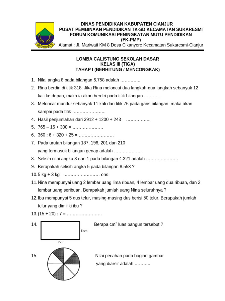 Lomba Calistung SD Kelas III Cianjur | PDF