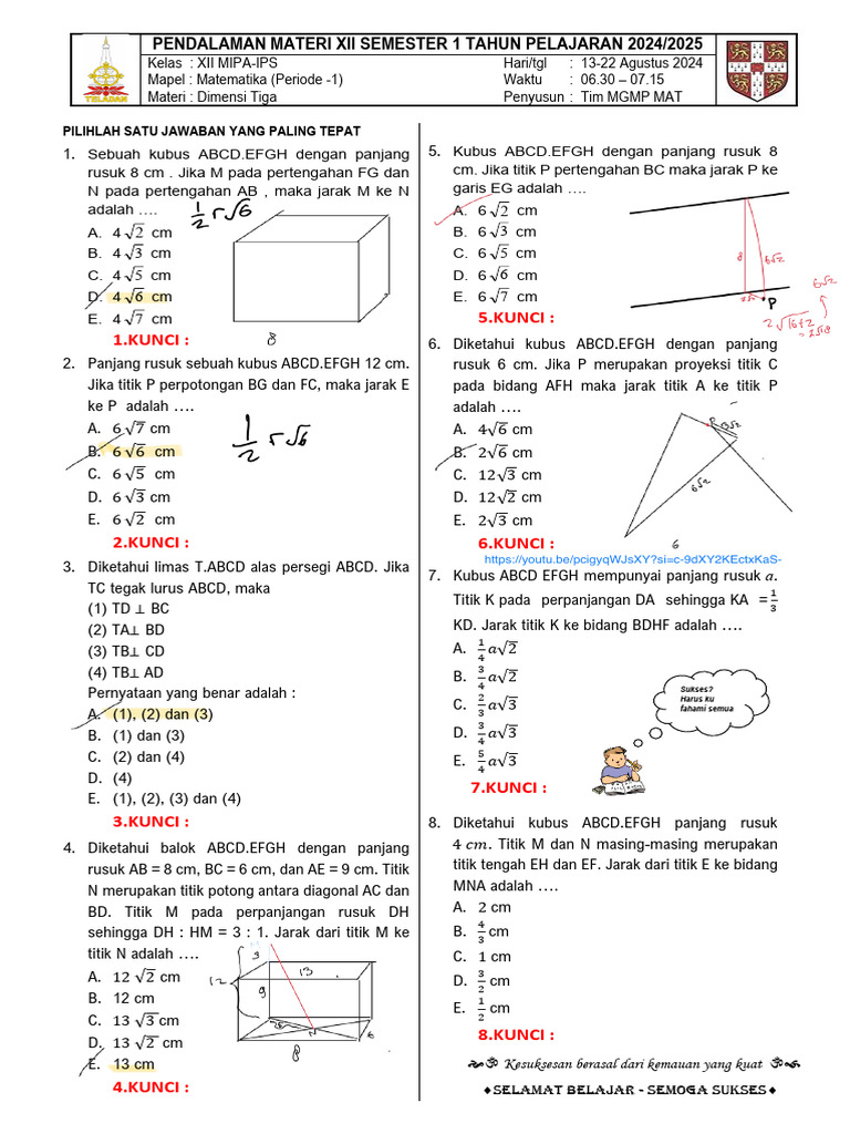 LEMBAR Soal PM - XII - D3 - Periode1 - Agst - 24 | PDF