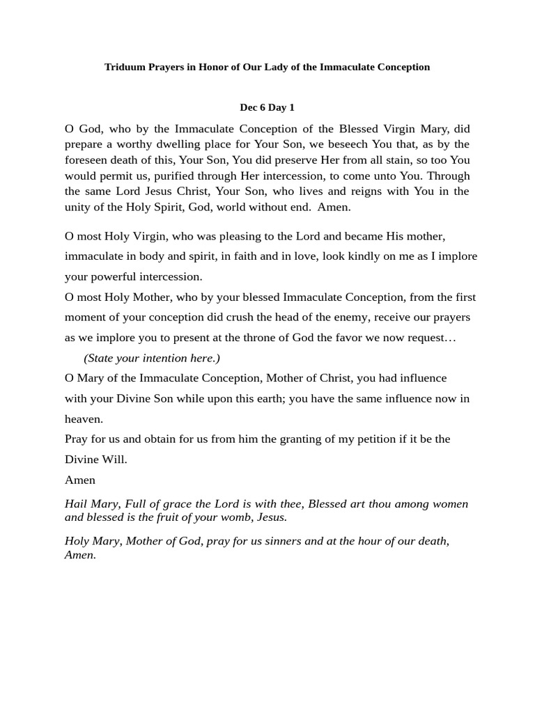 Triduum-Prayers-Dec.-9 Immaculate Conception | PDF | Mary, Mother Of Jesus | Prayer