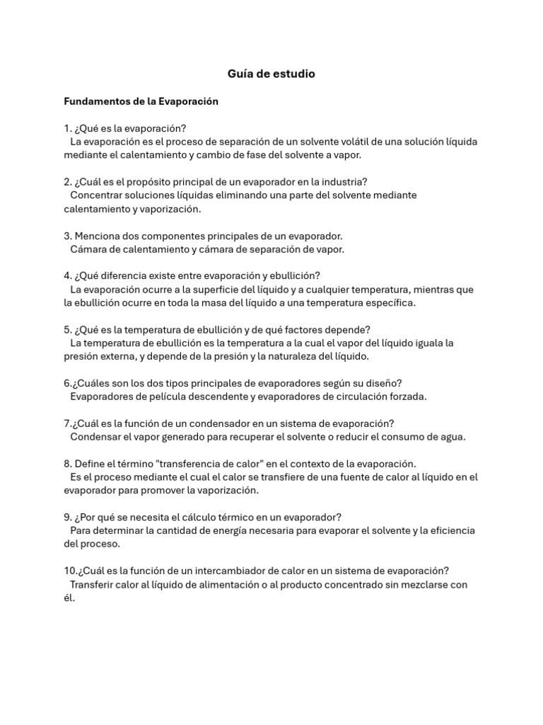 Guía de estudio U2 procesos | PDF | Evaporación | Líquidos