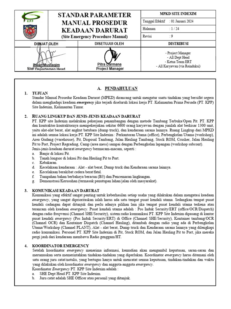 Prosedur Darurat PT. KPP | PDF