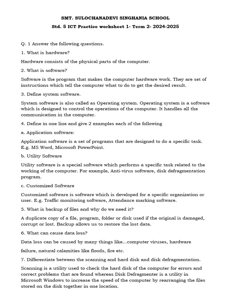 Std5 ICT Solution worksheet 1_Term 2 (1) | PDF