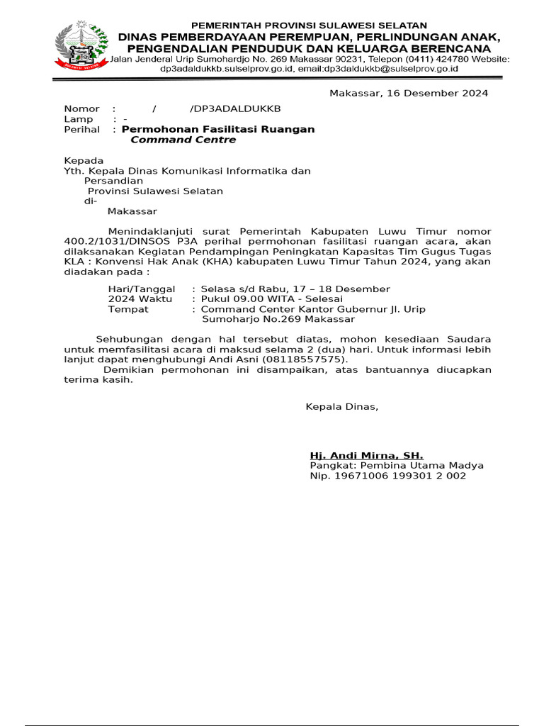 Permohonan Ruangan Command Centre KLA | PDF