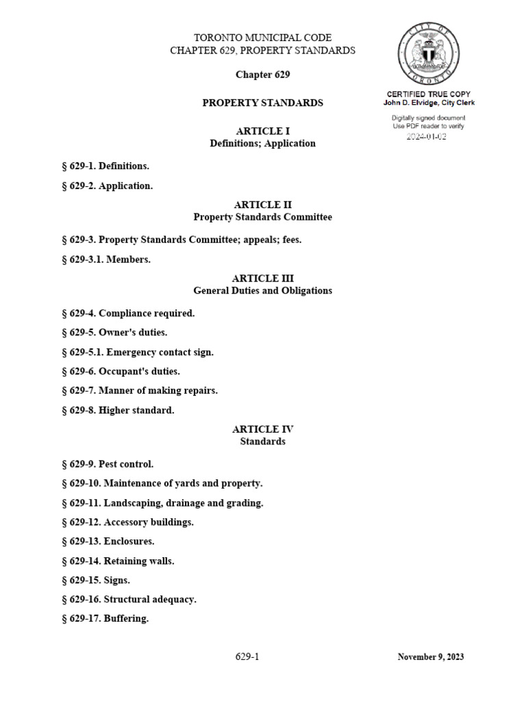 Toronto Municipal Code Chapter 629, Property Standards | PDF | Stairs