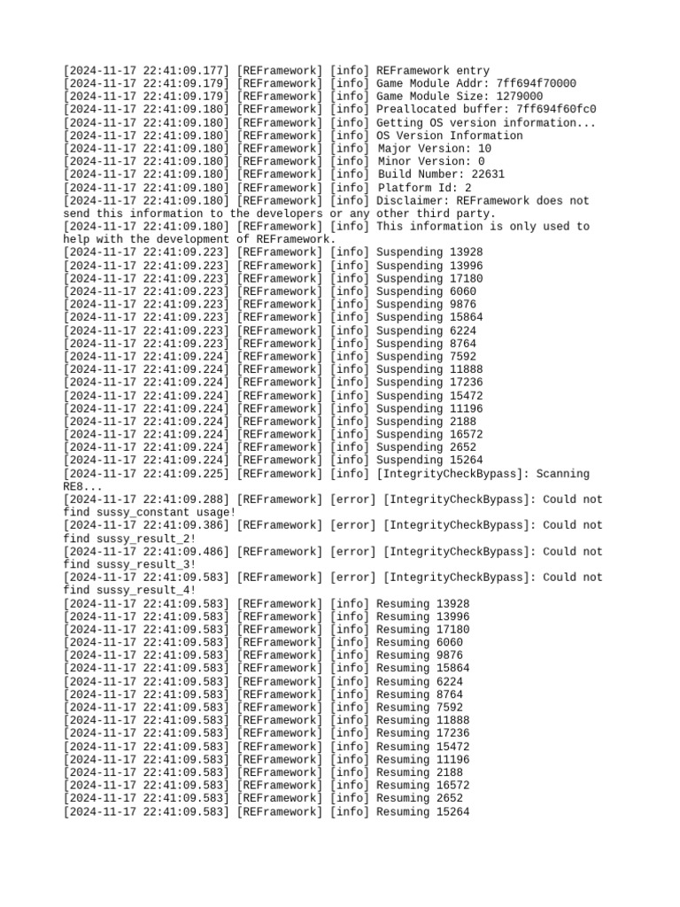 Re2 Framework Log | PDF | Software | Ibm Pc Compatibles