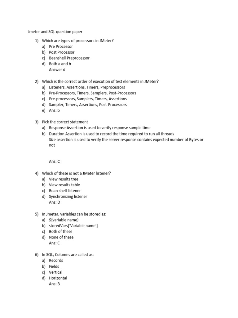 Jmeter and SQL Question Paper | PDF