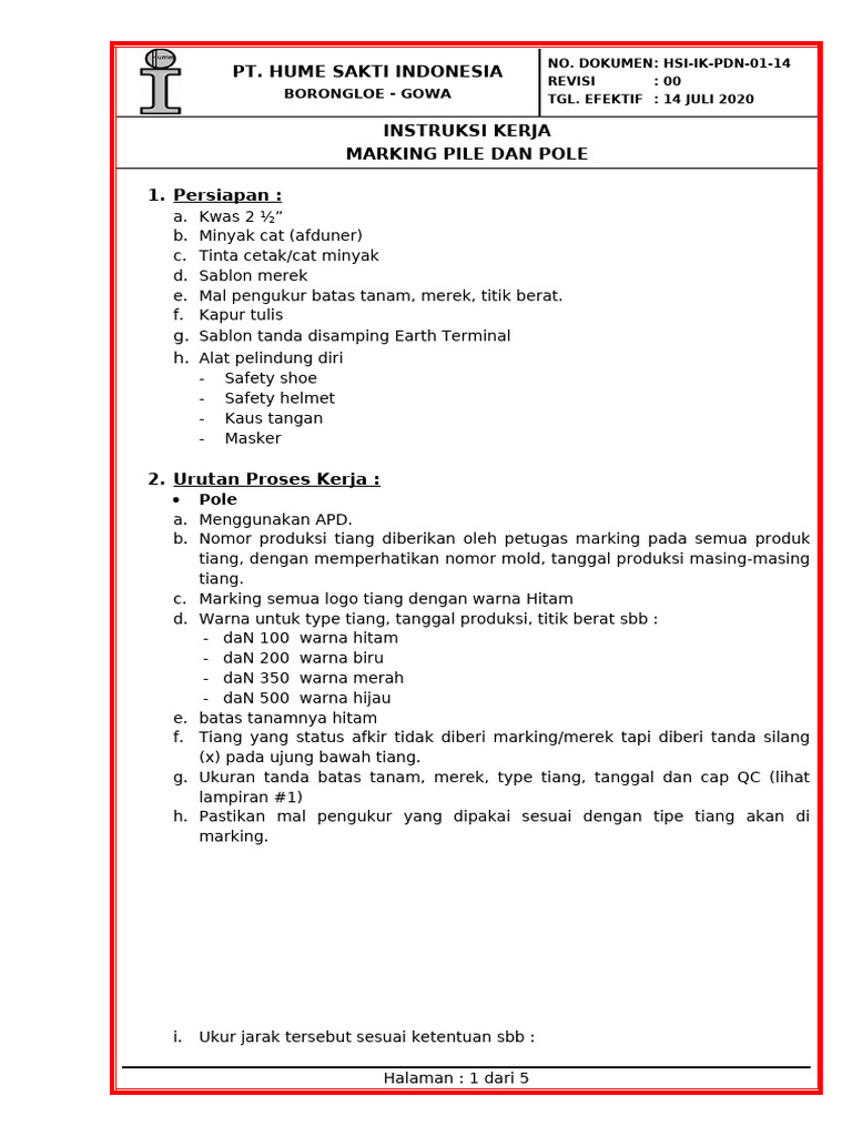 Hsi-Ik-Pdn-01-14 (Marking Pile Dan Pole) | PDF