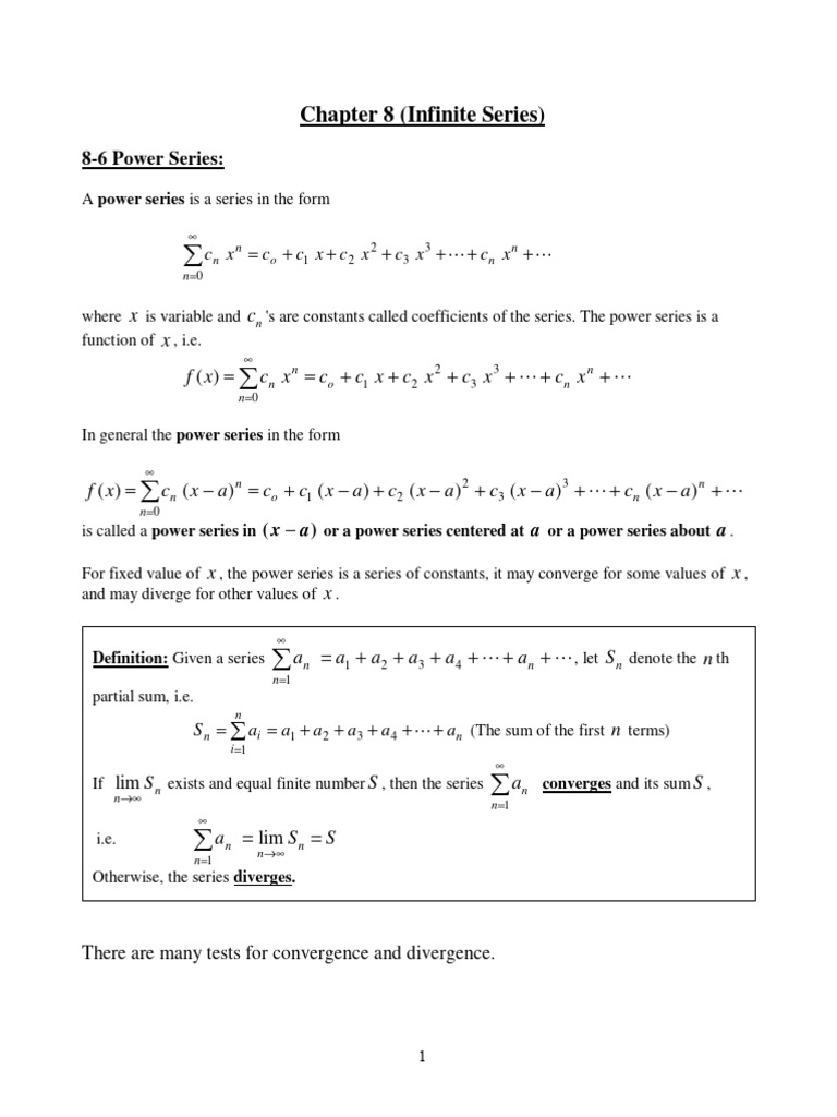 Chapter 8 Pwer Series | PDF | Power Series | Functions And Mappings