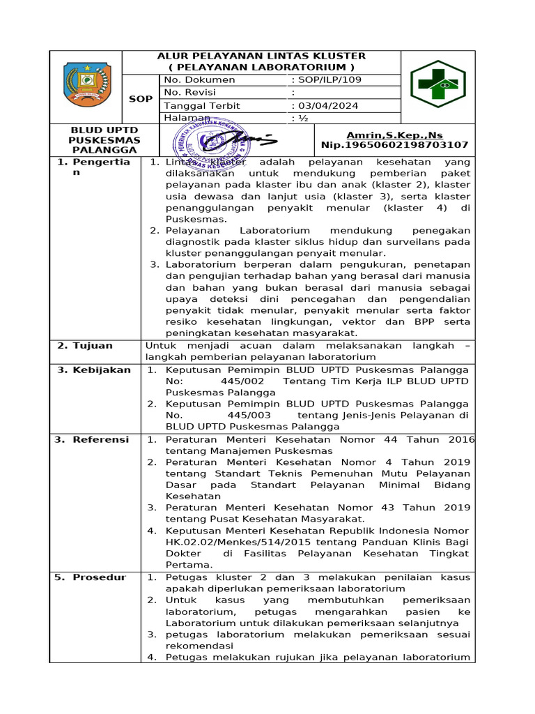 Sop Lintas Klaster Lab | PDF