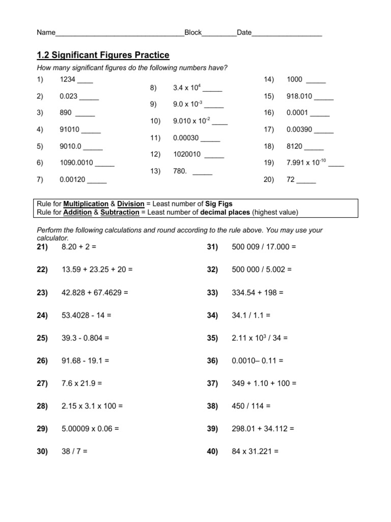 1.3 Significant Figures Practice | PDF | Significant Figures | Mathematics