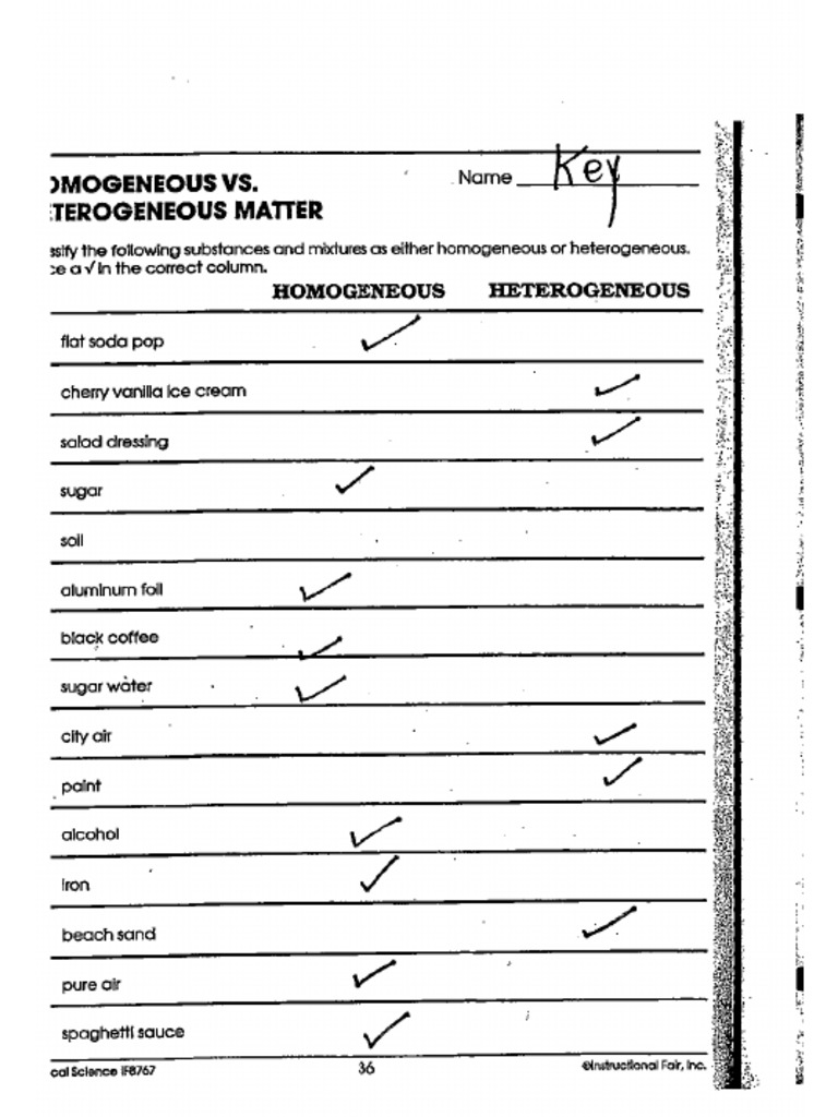 1.4 Homogenous vs. Heterogenous Matter - ANSWERS | PDF
