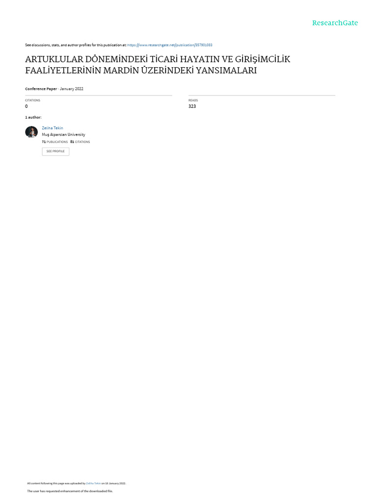 Artuklular Dönem Ndek T CAR Hayatin Ve G R MC L K Faal Yetler N N Mard N Üzer Ndek Yansimalari | PDF