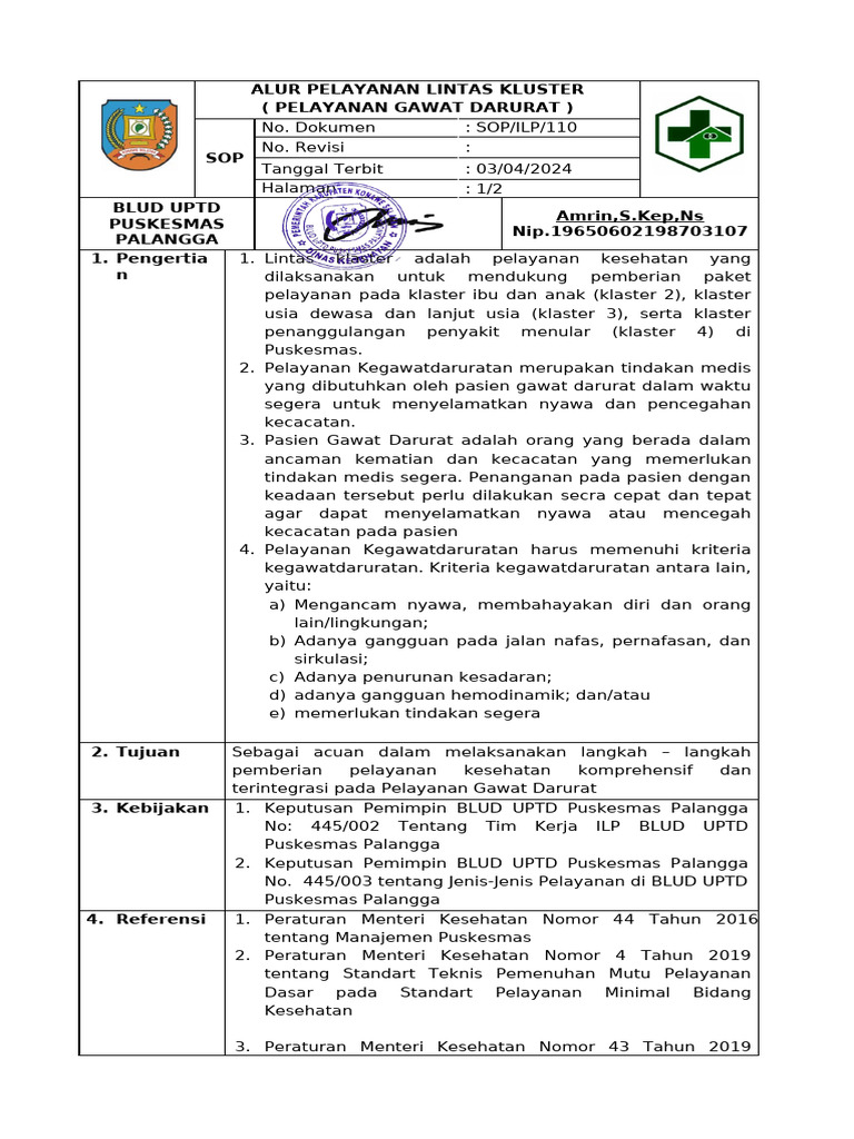 Sop Lintas Klaster Ugd Ok | PDF