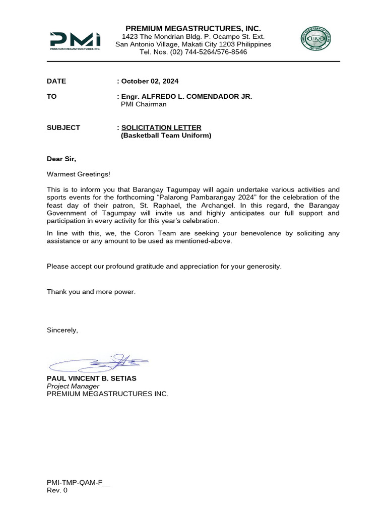 Letter to Sir Al (Solicitation -Basketball Uniform) | PDF