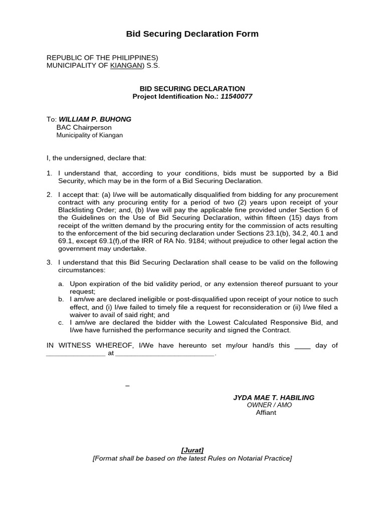 Bid Securing Declaration | PDF