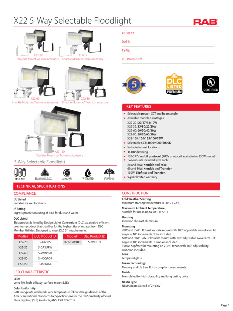 x22_family_spec_sheet | PDF | Manufactured Goods | Electrical Components