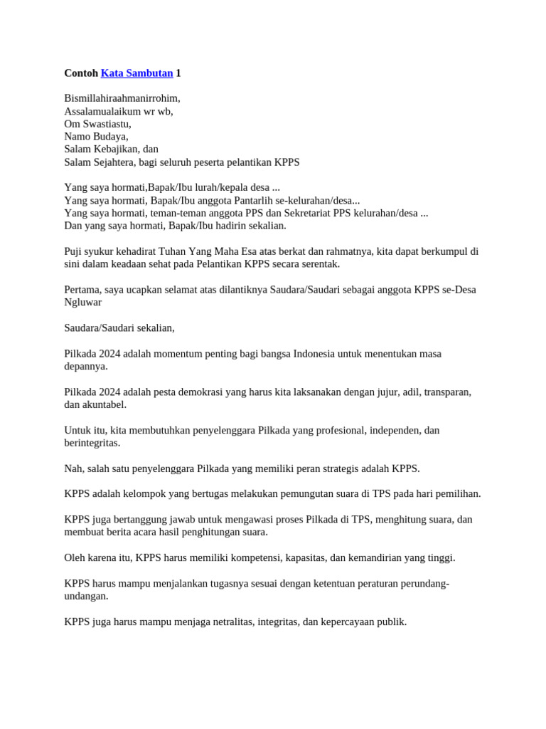 Contoh Kata Sambutan | PDF